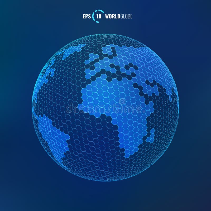 3D Vector World Globe Hexagon Stock Vector - Illustration of connection ...