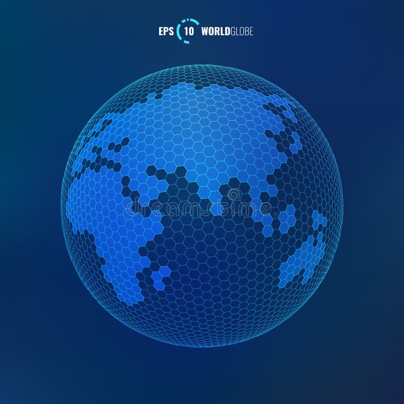 3D Vector World Globe Hexagon Stock Vector - Illustration of interface ...