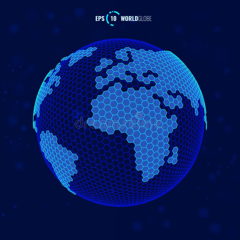 3D Vector World Globe Hexagon Stock Vector - Illustration of connection ...
