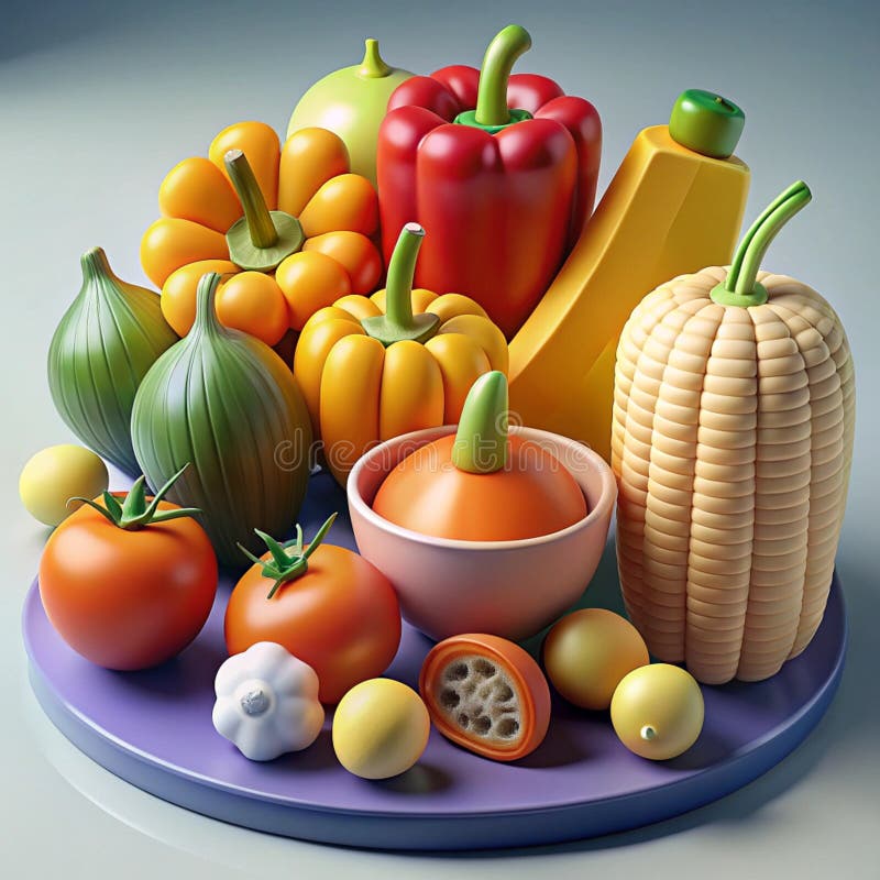3D Vegetables 3D Food Meals Icons Illustration Stock Illustration ...