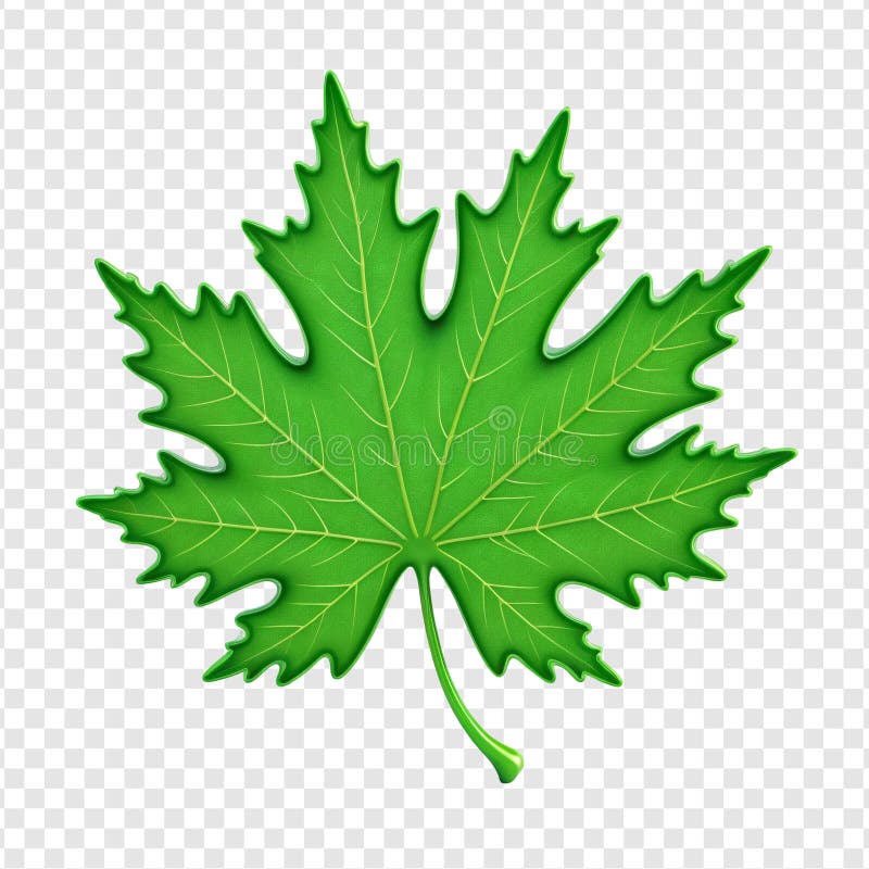 3D Vibrant Green Maple Leaf with Detailed Edges on Transparent ...