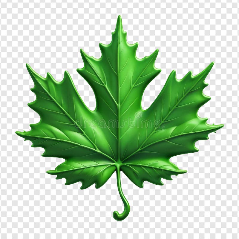 3D Vibrant Green Maple Leaf with Detailed Edges on Transparent ...
