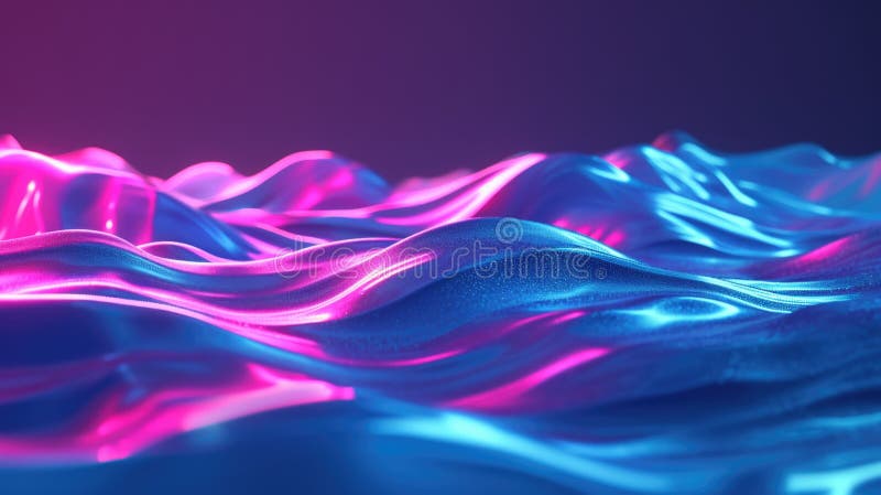 3d Vibrant Neon Waves on Digital Landscape Stock Illustration ...
