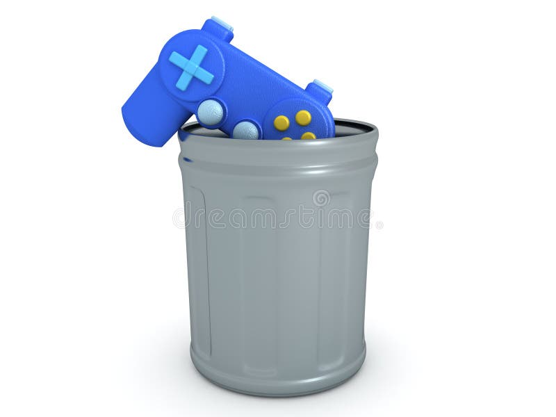 3D Video Game Controller Thrown in the Trash Can Stock Illustration ...
