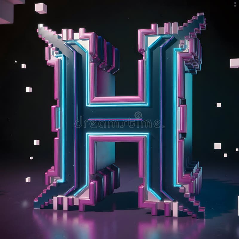 3D Render Letter H with Pixelated Design Image Generated by Ai Stock ...
