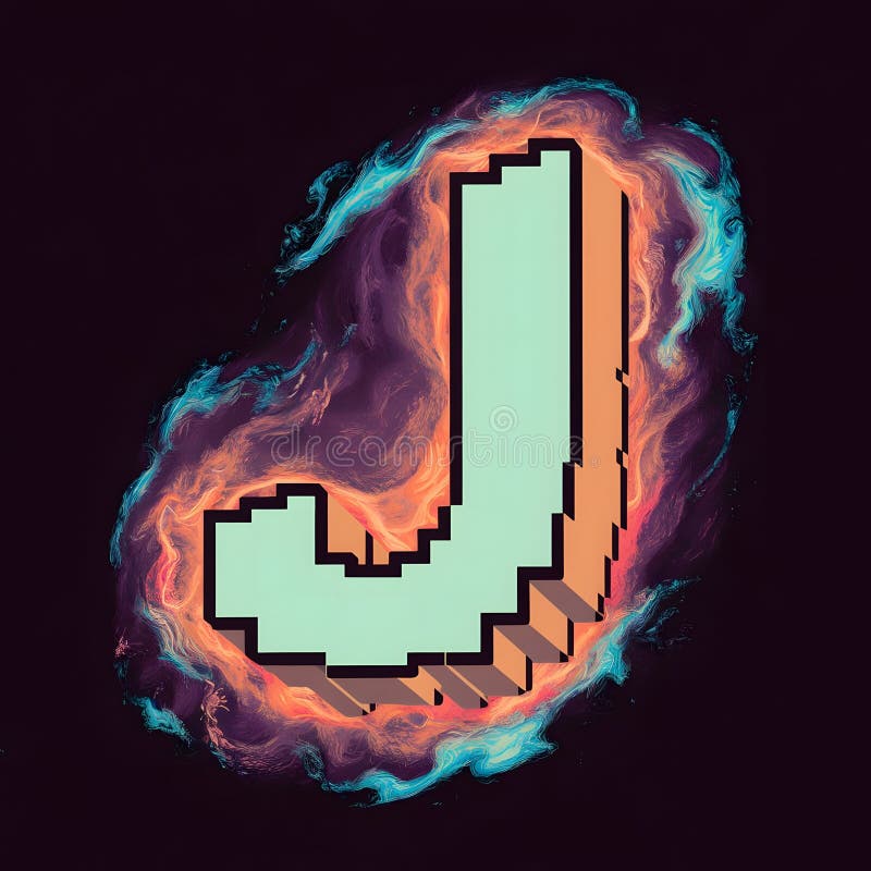3D Render Letter J with Pixelated Design Image Generated by Ai Stock ...