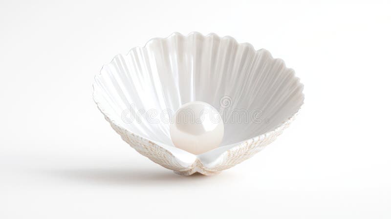 3D View of a White Shell Open with a White Pearl Inside, Front View ...