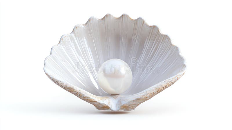 3D View of a White Shell Open with a White Pearl Inside, Front View ...