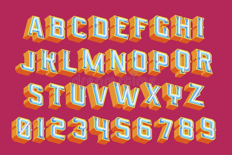 3D Vintage Letters with Neon Lights Stock Vector - Illustration of font ...