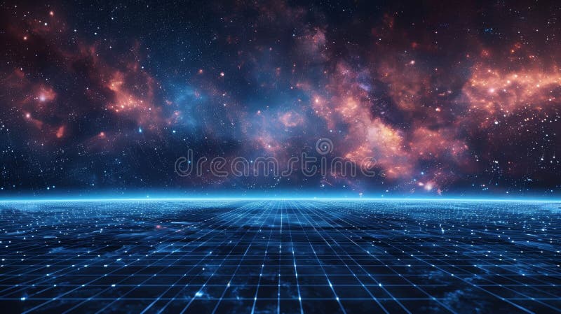 3D Virtual Landscape with Seamless Grid Floor Leading To Infinity Stock ...