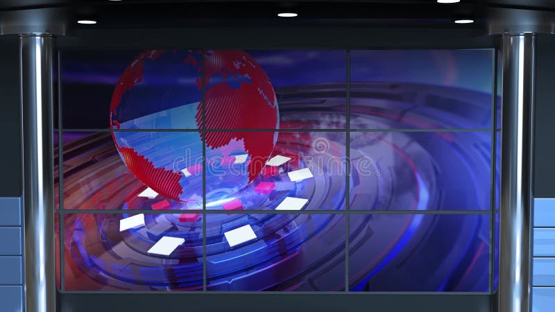 3D World News Background Loop. World Map News Studio Set Stock Video ...