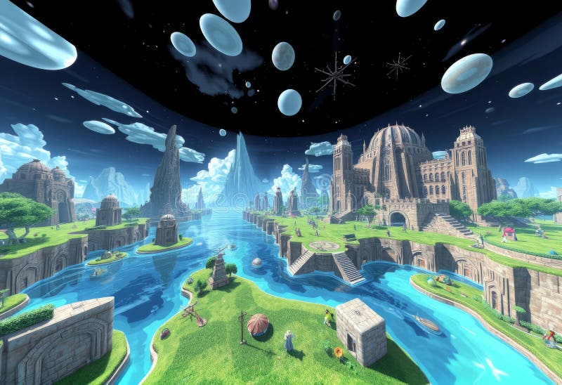 D Virtual Reality World a Digital Landscape Created in Virtual R Stock ...