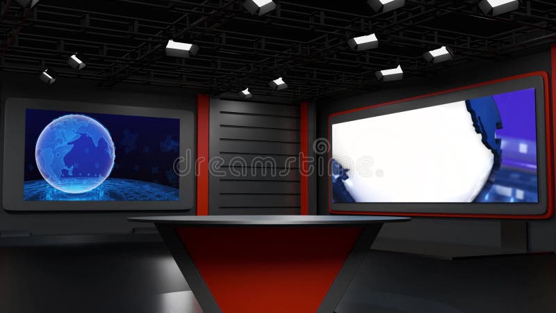 3D Virtual TV Studio News, Backdrop for TV Shows .TV on Wall Stock ...