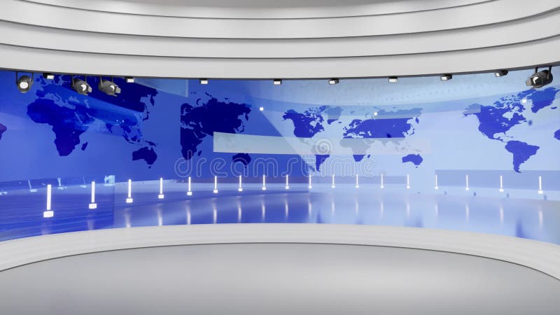 3D Virtual TV Studio News, Backdrop for TV Shows .TV on Wall Stock ...
