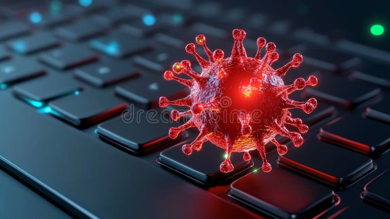 A 3D of a Virus on a Keyboard Representing the Threat of Cyber Attacks ...