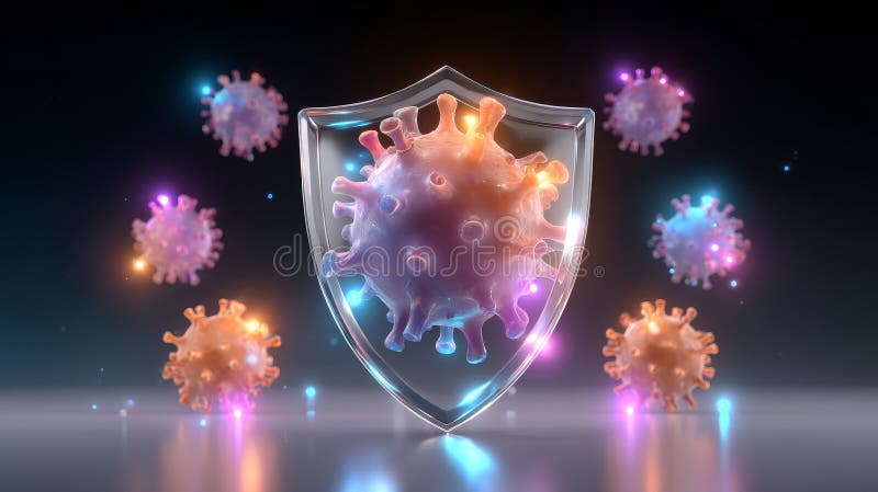 3d Virus Particles Protected by Shield with Glowing Effects Stock Image ...