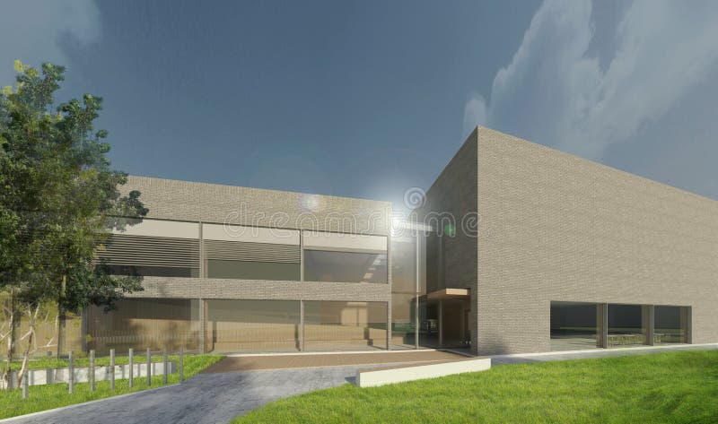 3d Render of Modern Library, Exterior Stock Illustration - Illustration ...