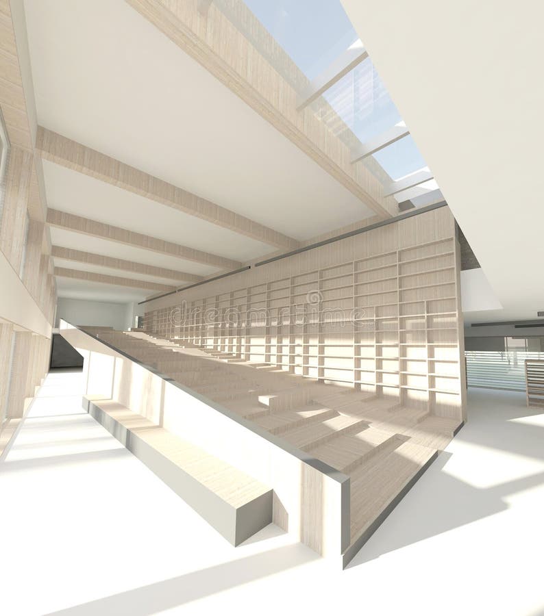 3d Render of Modern Library, Interior Stock Illustration - Illustration ...