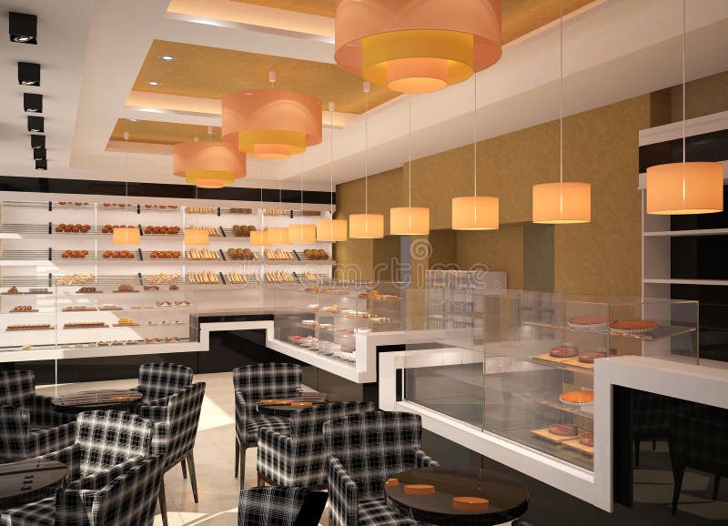 3D Visualization of a Bakery Interior Design Stock Illustration ...