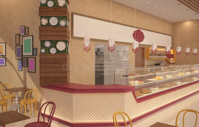 3D Visualization of a Bakery Interior Design Stock Illustration ...