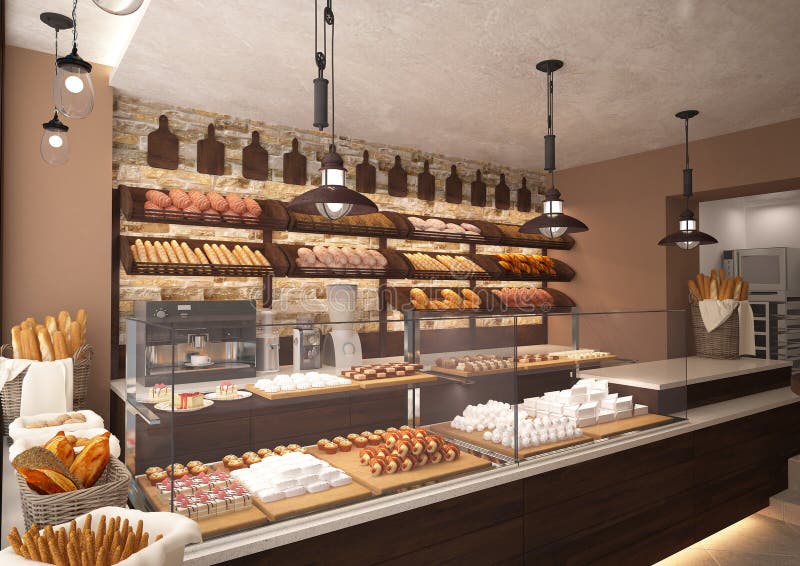 3D Visualization of a Bakery Interior Design Stock Illustration ...
