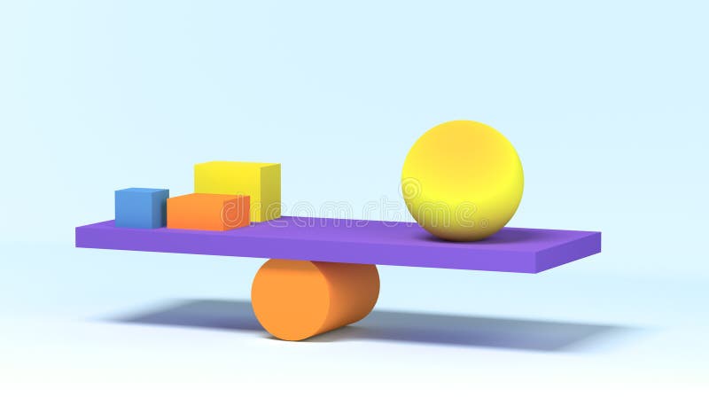 3D Visualization of the Balance of Geometric Shapes. Abstract Blue ...