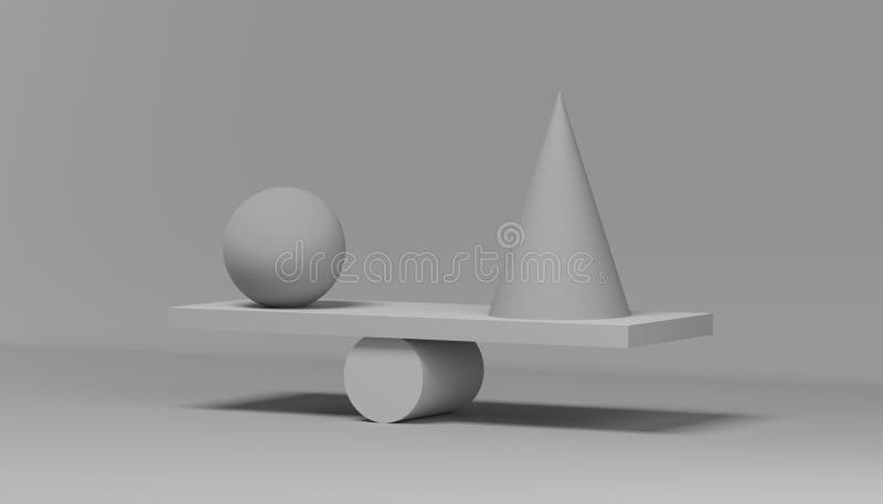 3d Visualization of Balancing Geometric Shapes on a Gray Background ...