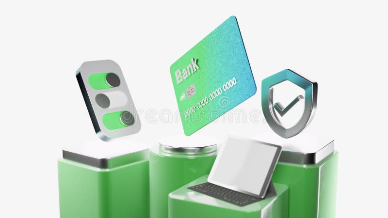 3d Visualization Bank Card Over a Pedestal Stock Illustration ...