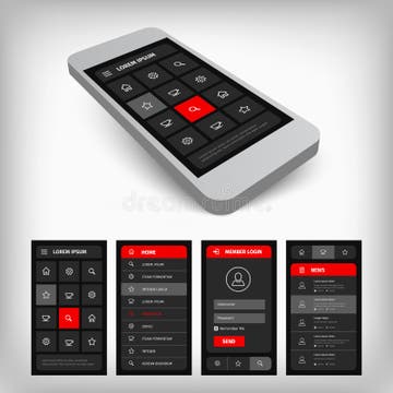 Modern Black Red Web Ui Elements Stock Illustrations – 319 Modern Black ...