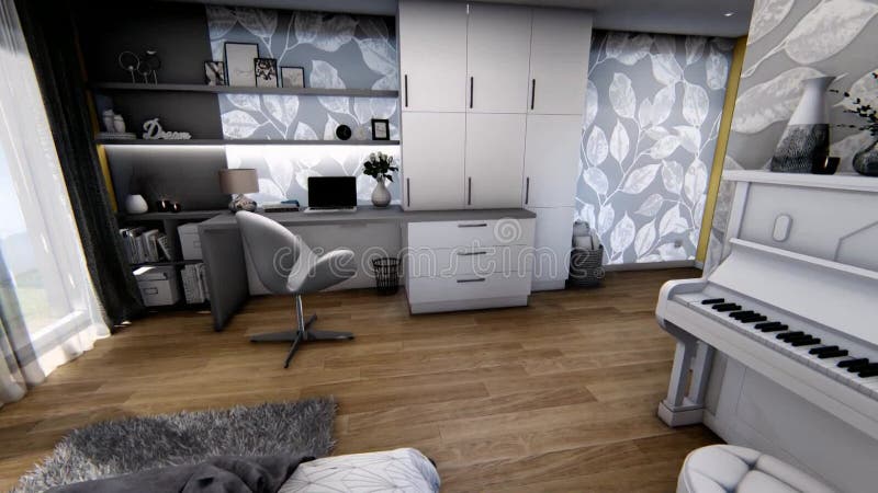 3d Visualization of Children Room with Computer Desk and Other ...