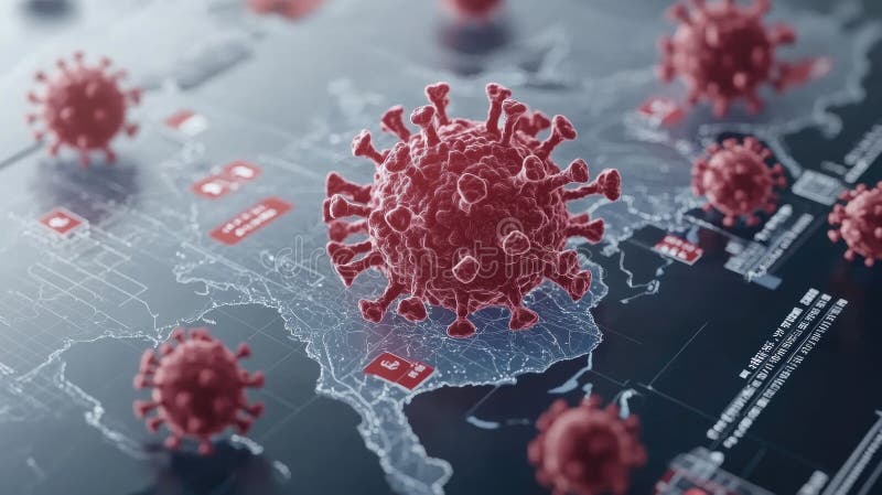 3d Visualization of Covid-19 Virus Over Global Map. HMPV, Human ...