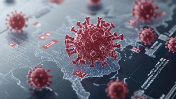 3d Visualization of Covid-19 Virus Over Global Map. HMPV, Human ...