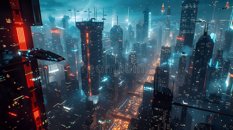 Cyberpunk Horizon: Urban Technology Evolution. Stock Illustration ...