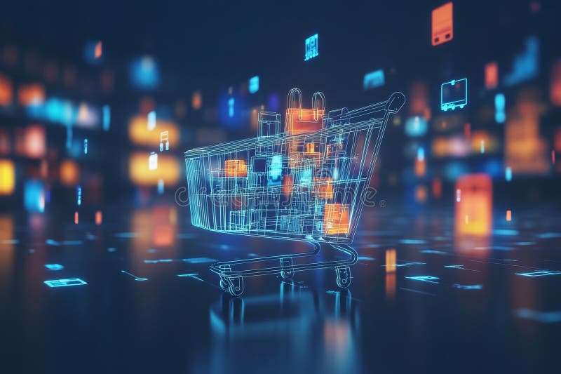 3d Visualization of a Digital Shopping Cart in a Virtual Space Filled ...