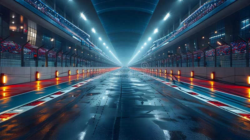 D Visualization of an Empty Racing Track with Spotlights and ...