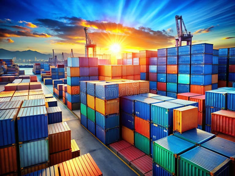 A 3D Visualization of Global Trade Massive Cargo Container Stacks at a ...