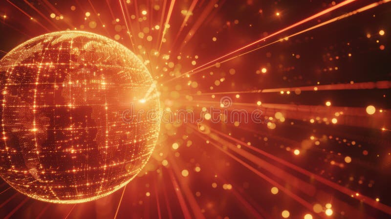3D Visualization of Glowing Sphere Radiating Light Beams in a Digital ...