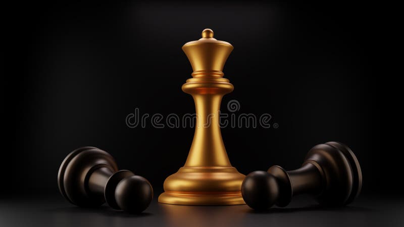 Gold Queen Chess, Standing Against Black Background Stock Illustration ...