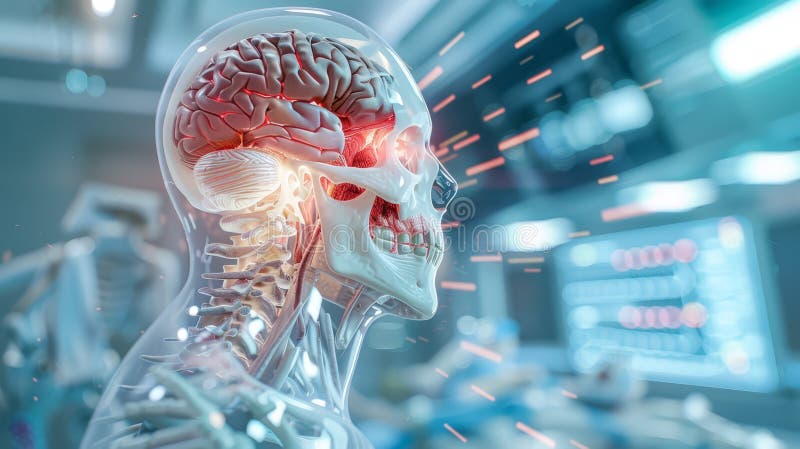 3D Visualization of Human Brain and Skull Stock Illustration ...