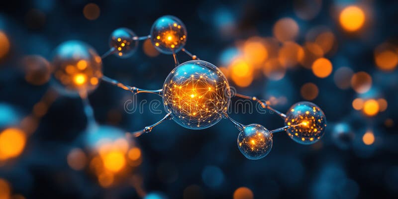 3D Visualization of Interconnected Molecules Glowing in a Dark ...