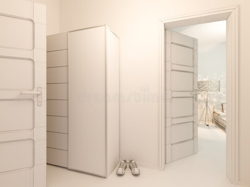 3D Visualization of Interior Design Hall in a Studio Apartment Stock ...