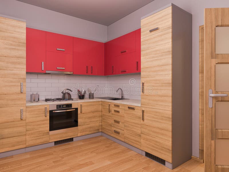 3D Visualization of Interior Design Kitchen in a Studio Apartment Stock ...