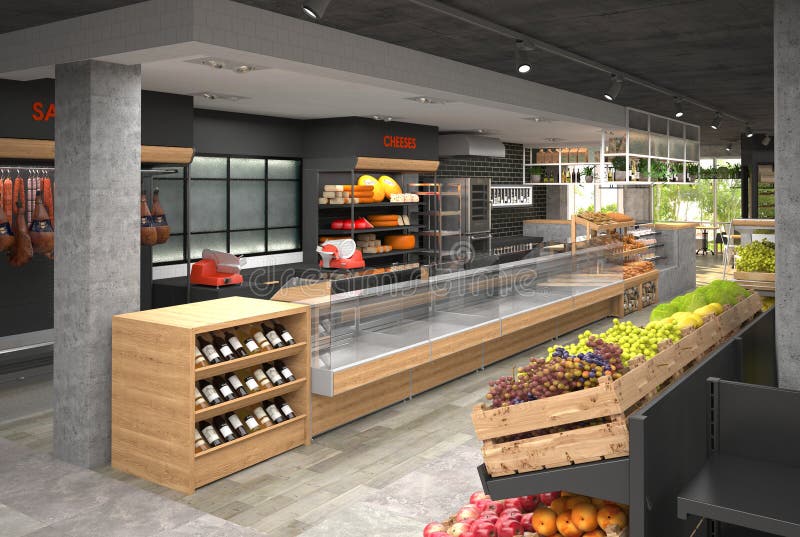 3D Visualization of the Interior of the Grocery Store. Design in Loft ...
