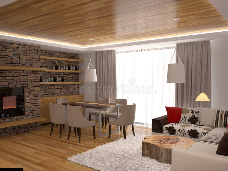 3D Visualization of a Living Room Interior Design Stock Illustration ...