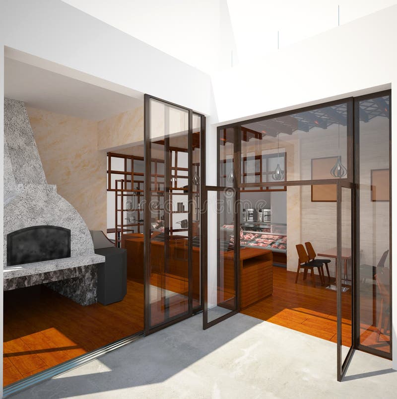 3D Visualization of a Living Room Interior Design Stock Illustration ...