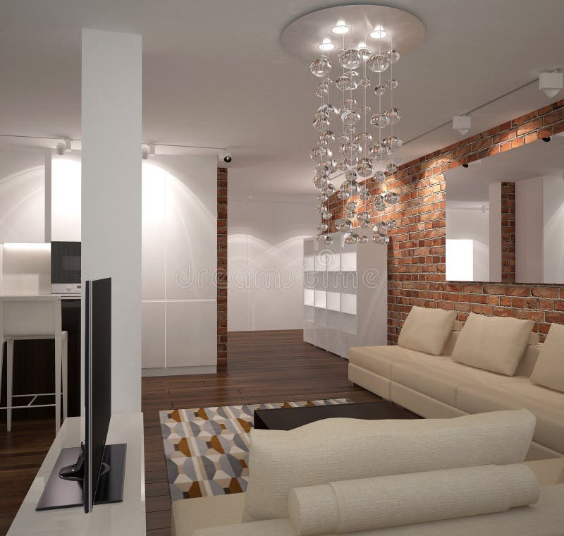 3D Visualization of a Living Room Interior Design Stock Illustration ...