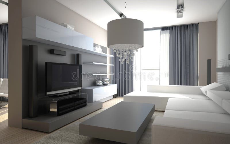 3D Visualization of a Living Room Interior Design Stock Illustration ...