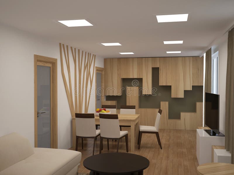 3D Visualization of a Living Room Interior Design Stock Illustration ...