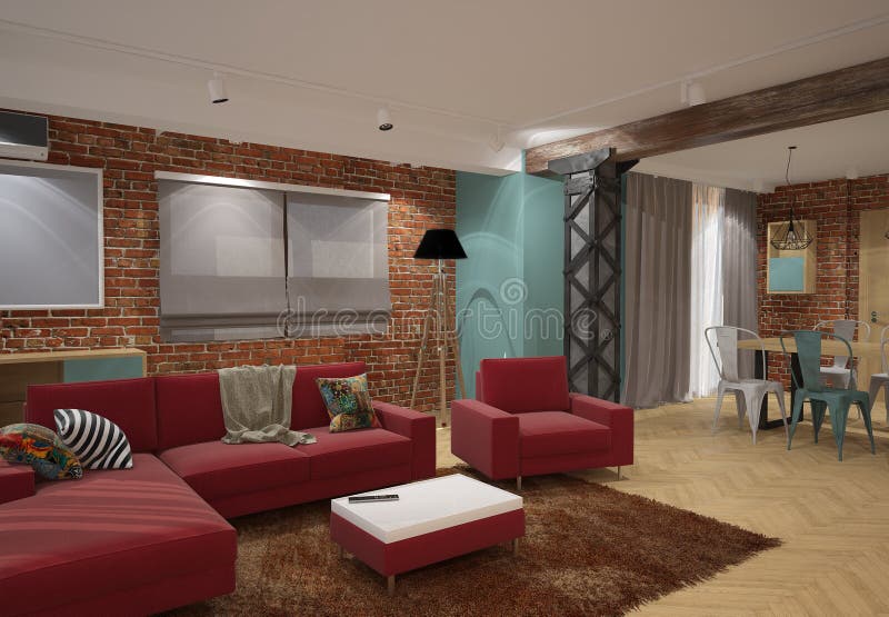 3D Visualization of a Living Room Interior Design Stock Illustration ...