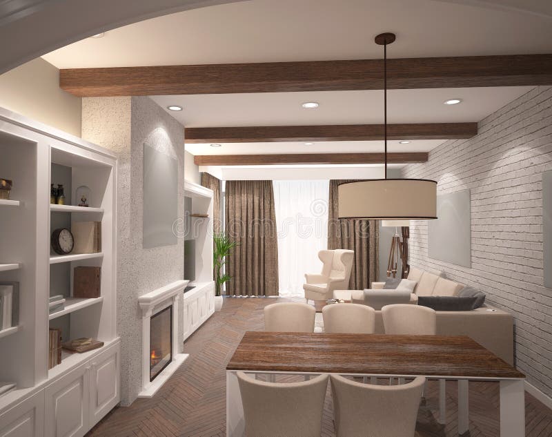 3D Visualization of a Living Room Interior Design Stock Illustration ...